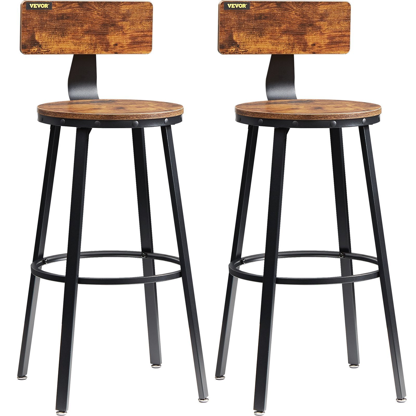 VEVOR Rustic Bar Stools Counter Height Round Bar Chairs with Backrest ...